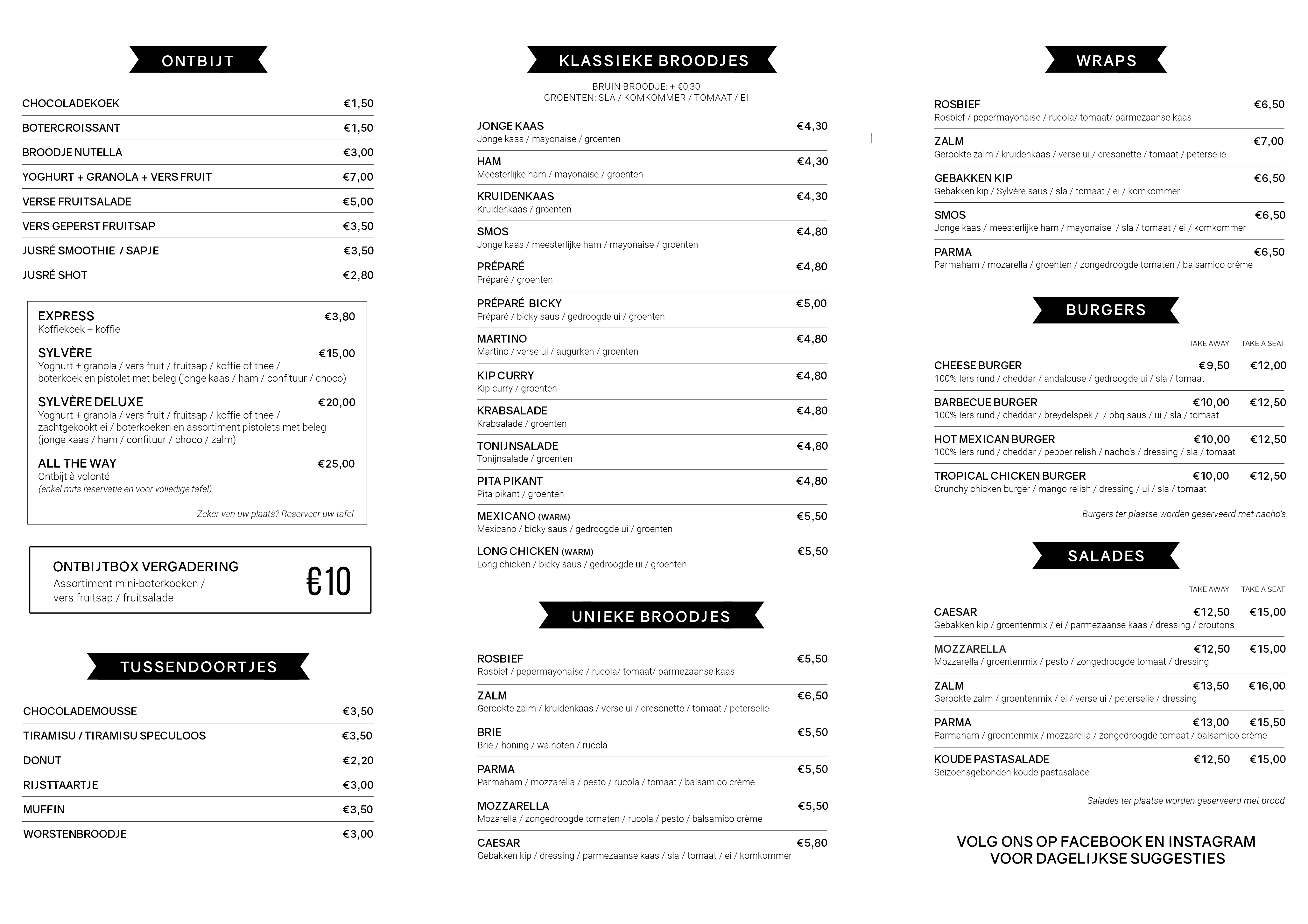 Menukaart - Foodbar Sylvère